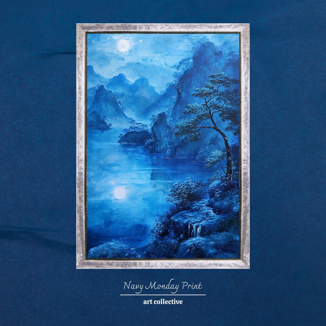 Moonlit Mountainscape Print, Japanese Wall Art (digital Download) - Etsy