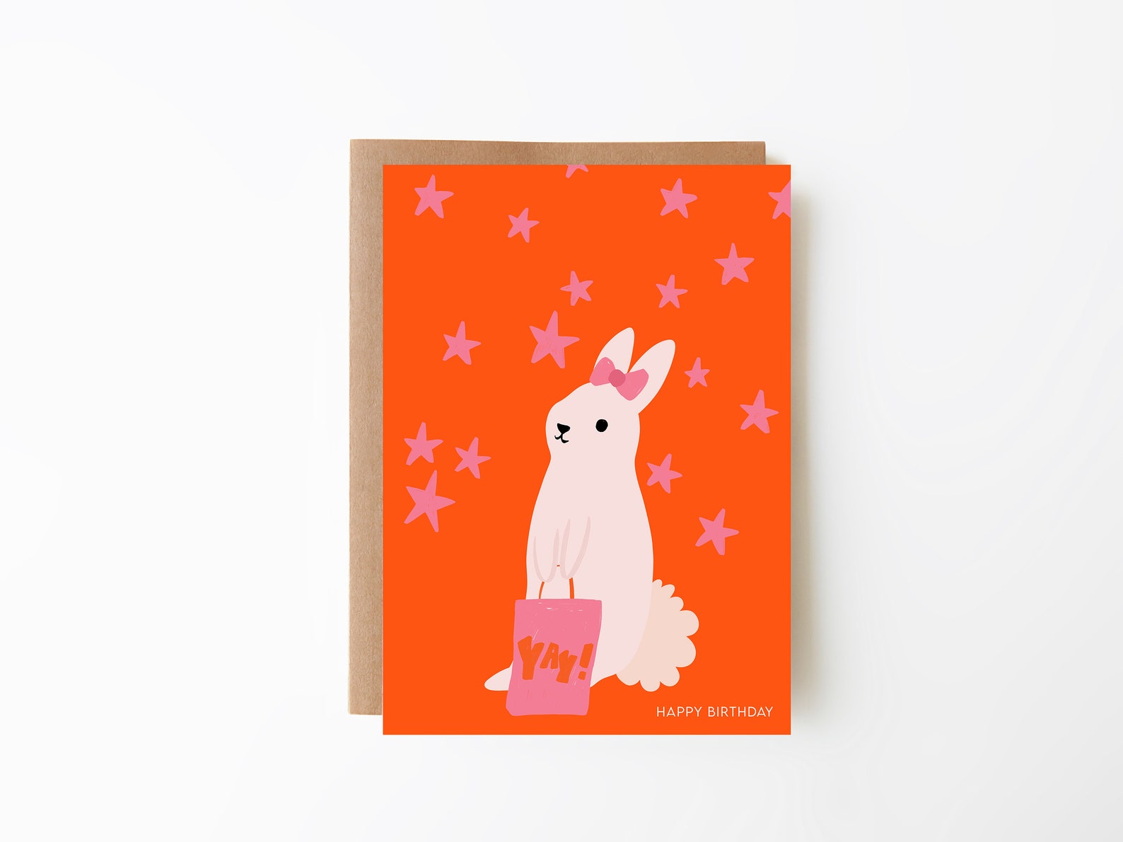Bunny Birthday Card Bunny Rabbit Orange Background With Stars Charming ...