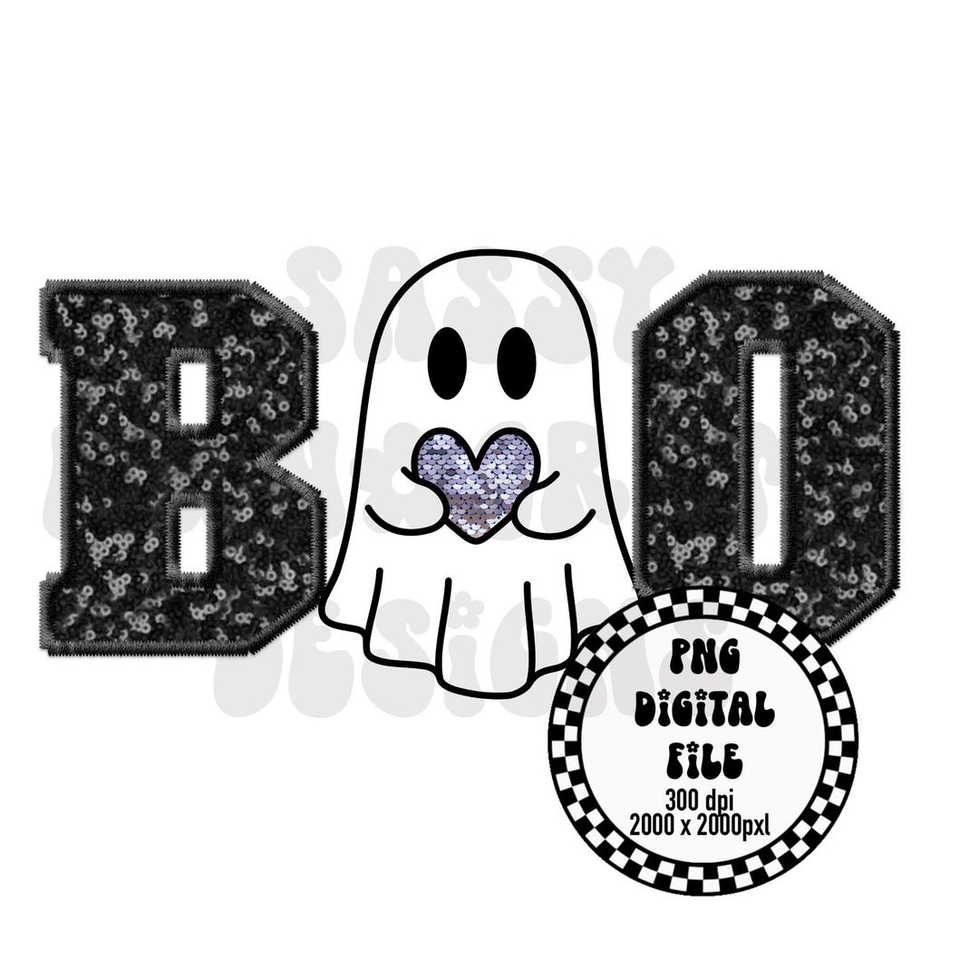 Boo Ghost Heart Faux Sequin PNG 300 Dpi PNG File Sassy Monograms TN ...