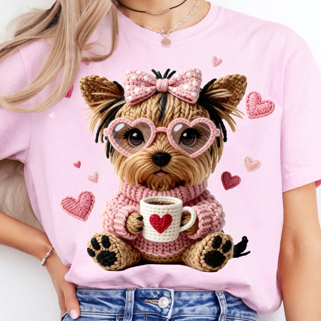 Faux Yarn Chunky Crochet Valentine Yorkie PNG, Chunky Knit Coquette ...
