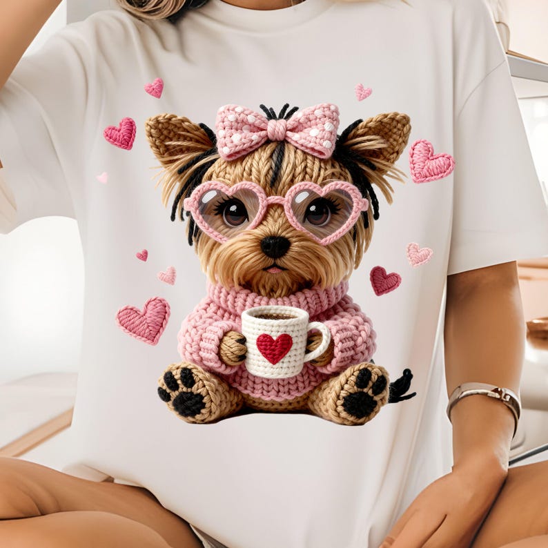 Faux Yarn Chunky Crochet Valentine Yorkie PNG, Chunky Knit Coquette ...