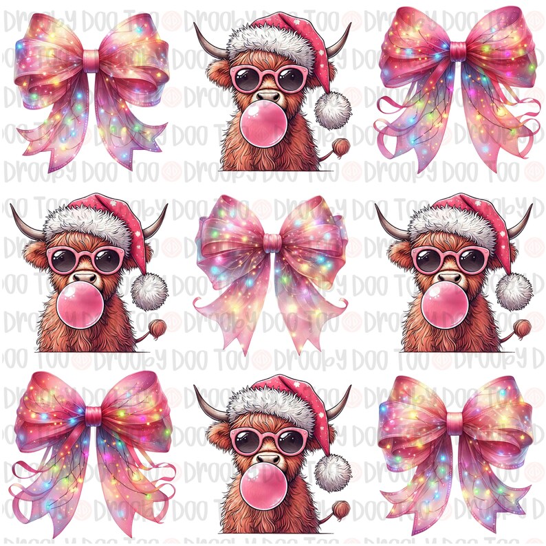 Christmas Highland Cow PNG, Pink Highland Cow Coquette Christmas Png ...