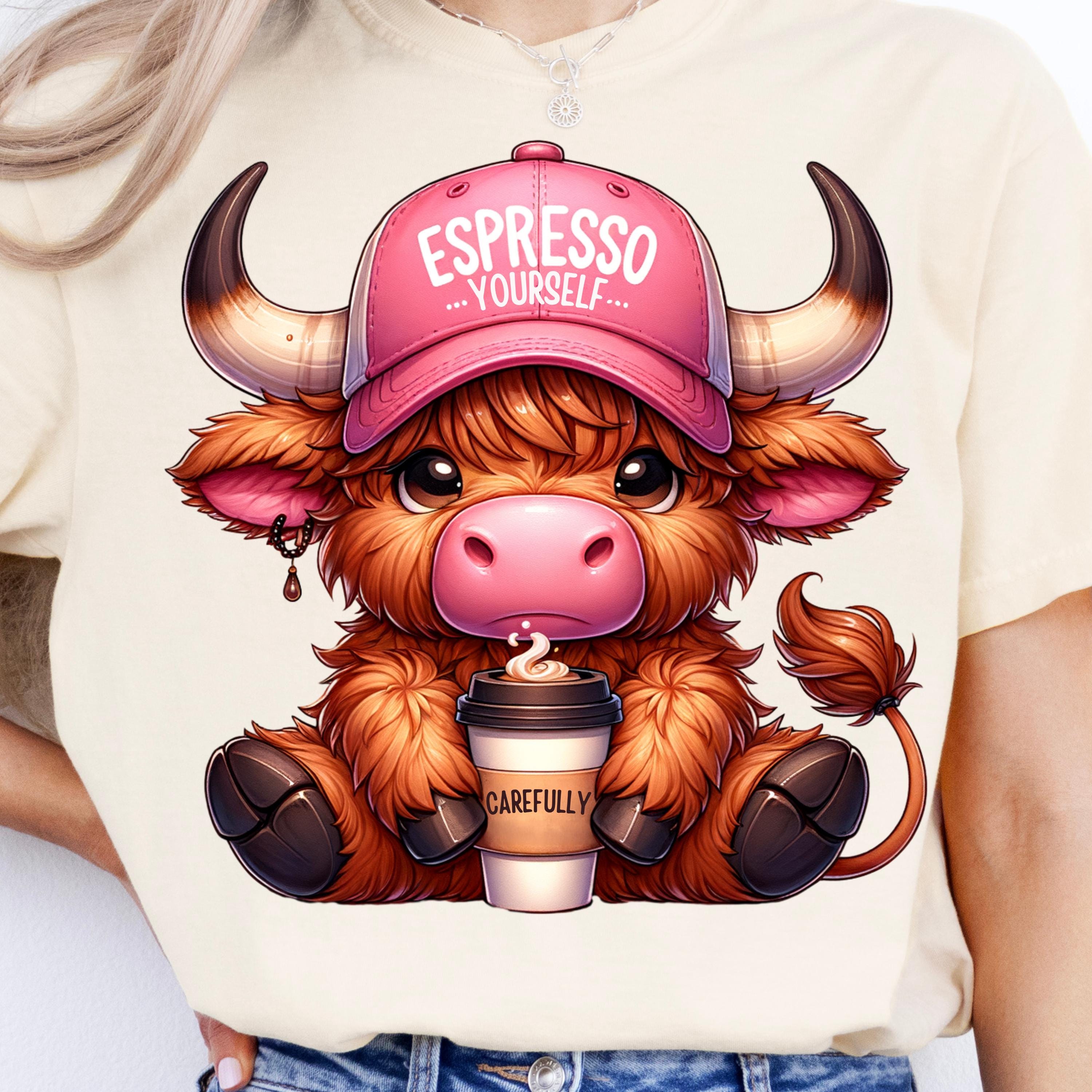 Grumpy Highland Cow Png, Cranky Coffee Lover Png, Fluffy Cow Grumpy ...