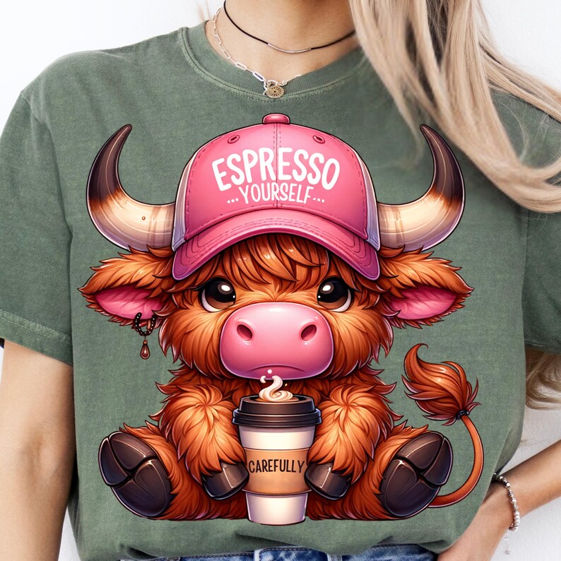 Grumpy Highland Cow Png, Cranky Coffee Lover Png, Fluffy Cow Grumpy ...