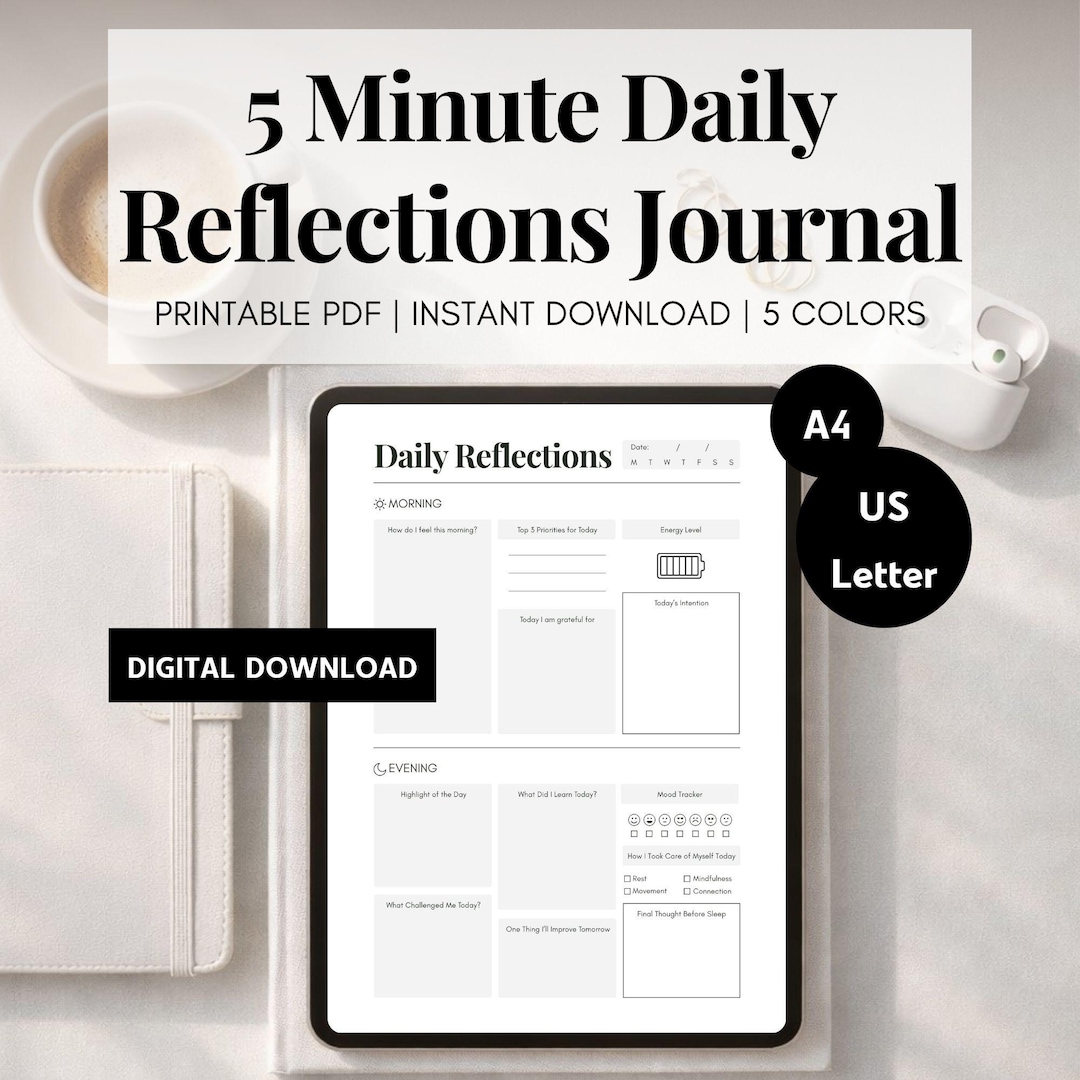 Daily Reflection Journal Printable | Morning & Evening Self Reflection ...