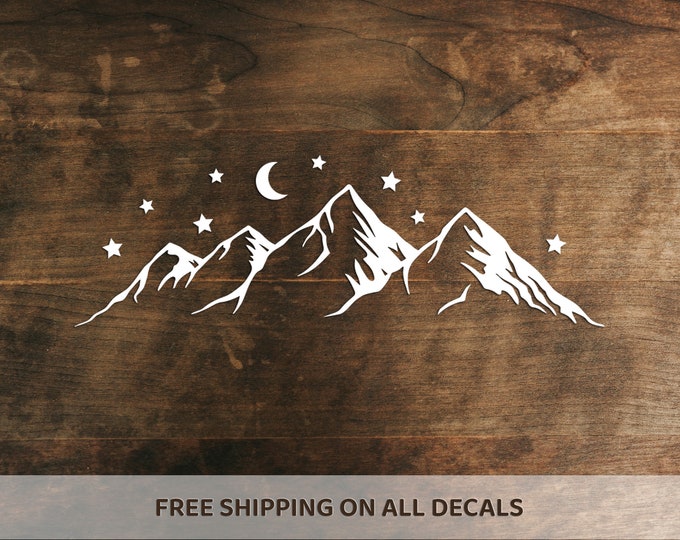Mountain Range and Stars Vinyl Decal | Night Sky Car Bumper Sticker ...