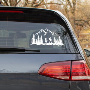 Hiker Couple in Trees and Mountains Decal | Adventure Bumper Sticker ...