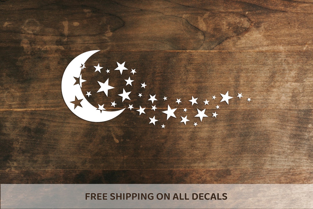 Moon and Stars Vinyl Decal | Night Sky Celestial Car Bumper Sticker ...