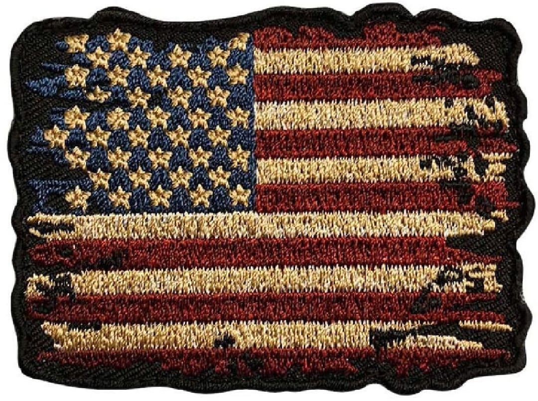 Distressed American Flag Patch: Vintage Embroidered Iron-on (5.0 X 3.5 ...