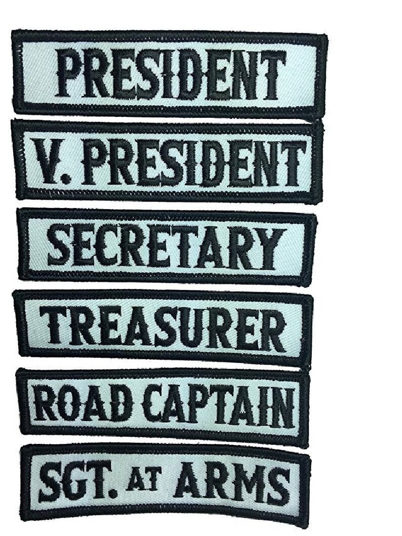 Officer Title Rank Vest Patches President VP MC Biker Club 6pc Patch ...