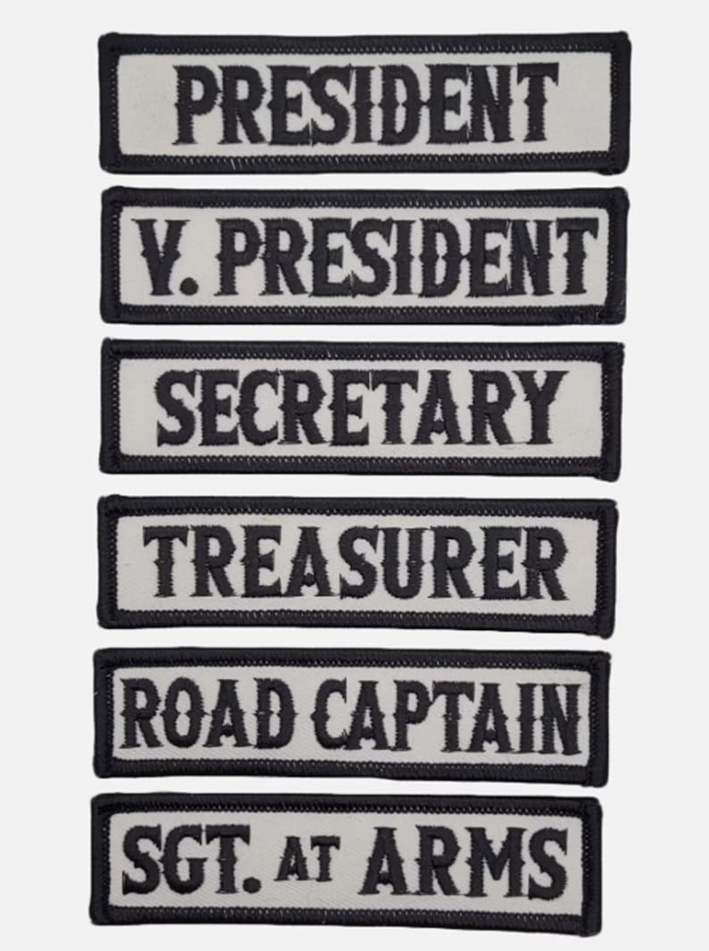 MC Biker Club Officer Title Patches - 6pc Embroidered Iron-on Set - Etsy