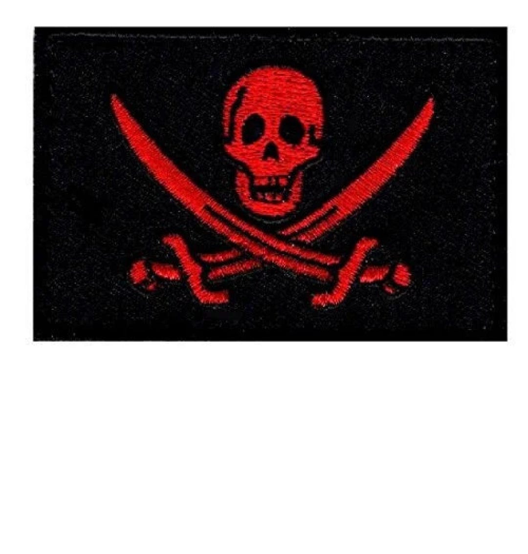 Jolly Roger Calico Jack Hook 3.0 X 2.0 Inch Embroidered Patch Red and ...