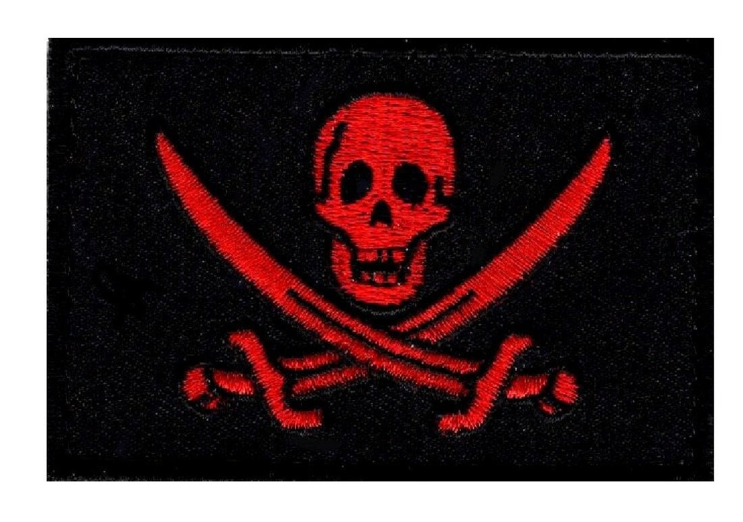 Jolly Roger Calico Jack Flag 3.0 Inch Patch Embroidered Hook Fastener Red and Black - Etsy