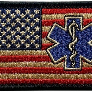 USA Flag Subdued EMT Medic EMS Paramedic Patch (3.0 X 2.0 -iron on Sew ...