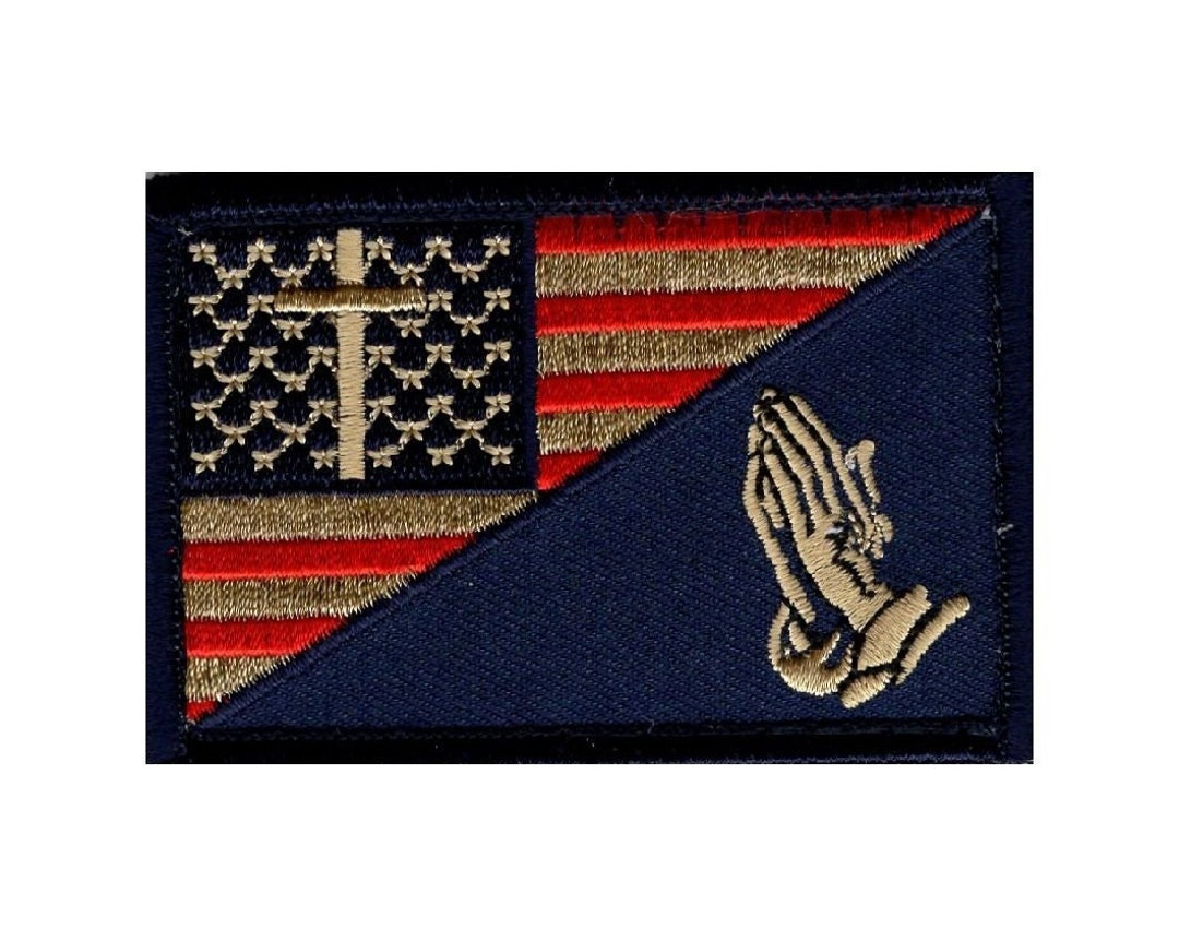 American Flag Praying Hands With Cross 3.0 Inch Patch (embroidered Hook ...
