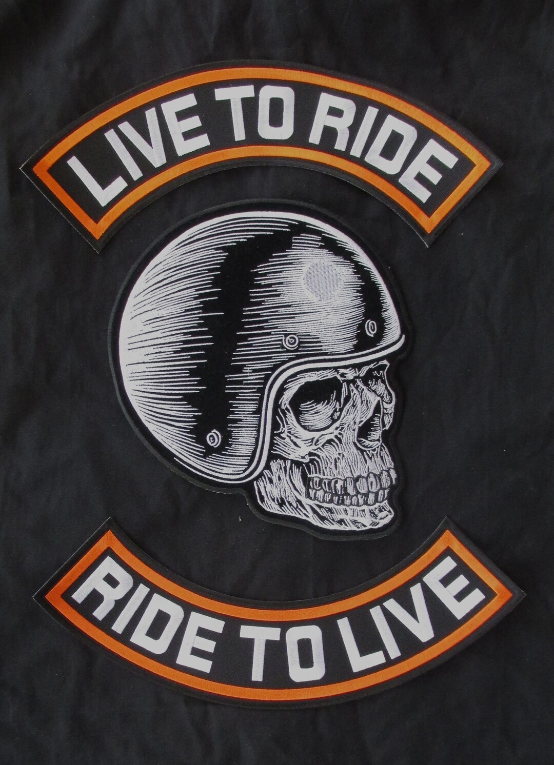 Skull Rider Head Live to Ride Ride to Live Orange Rocker XXL Sew on ...