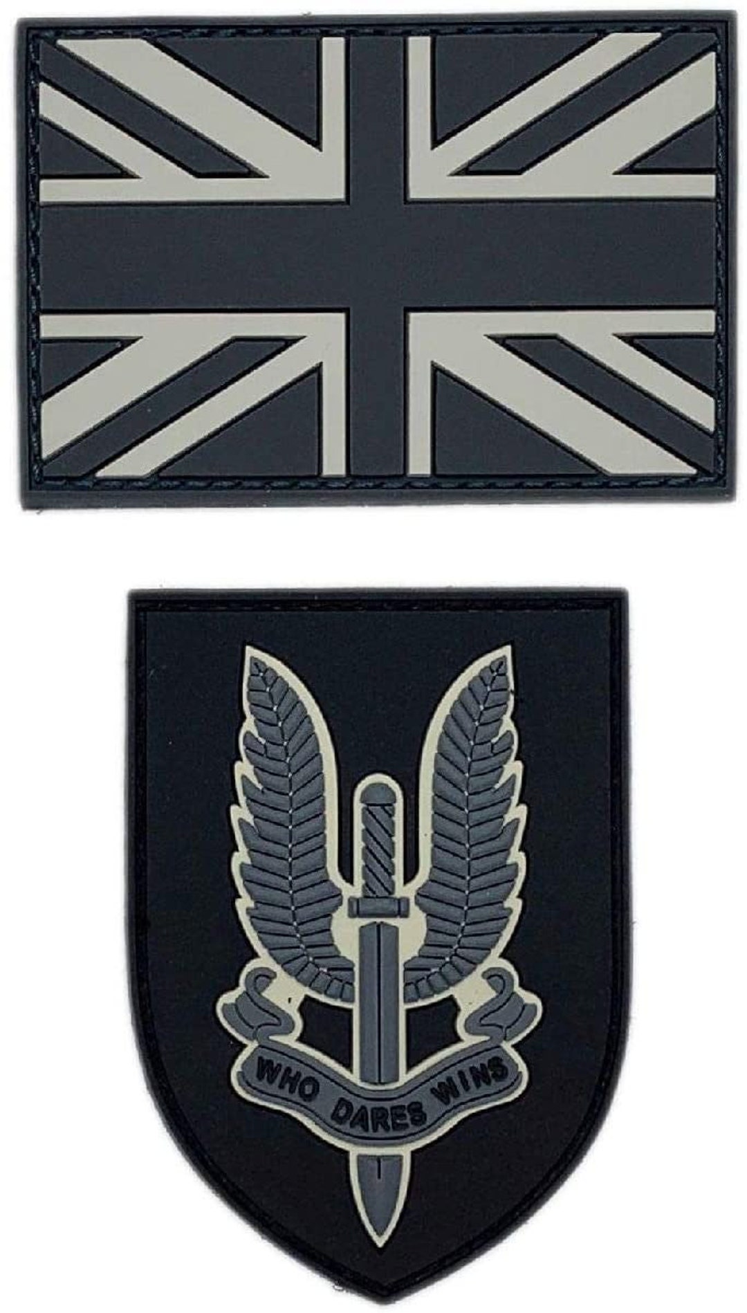 UK British Flag SAS Who Dares Win Patch [2PC Bundle - PVC Rubber -“hook ...