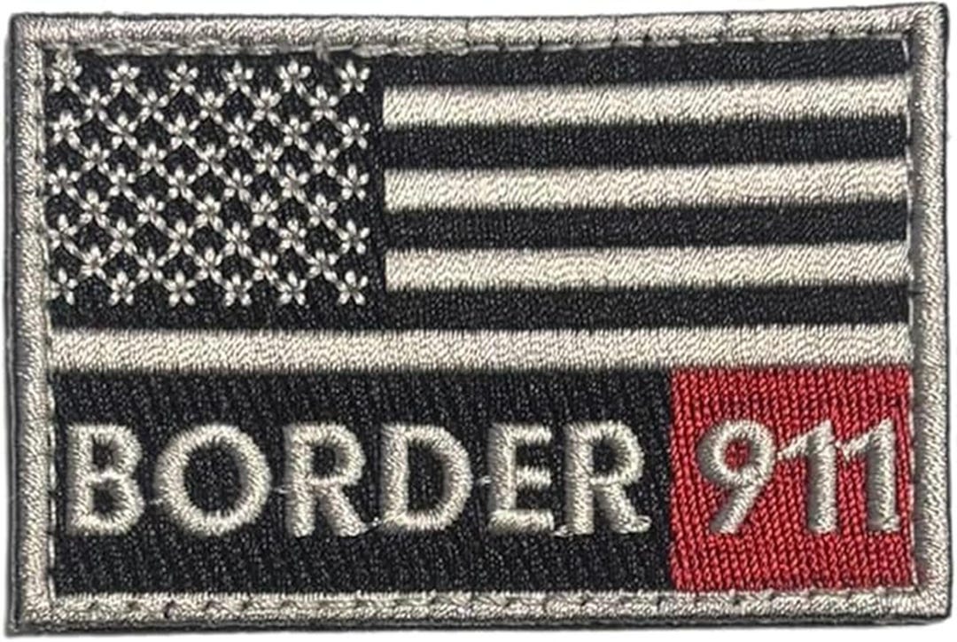 Border 911 Red and Silver Flag Patch 3 Inch by 2 Inch Hook Fastener ...