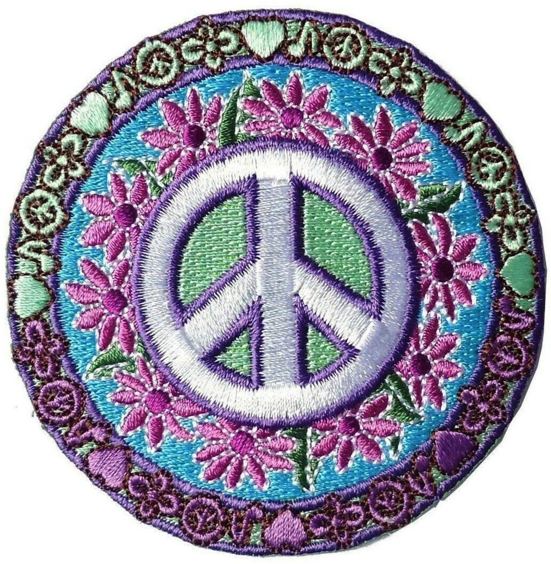 Peace Sign Daisy Flowers Unique Design Embroidered Patch Iron on Sew on ...
