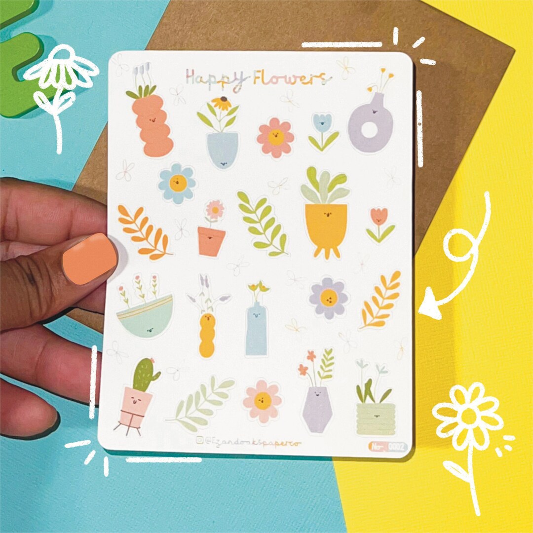 Happy Flowers Sticker Sheet Planner Stickers Journal Stickers Craft ...