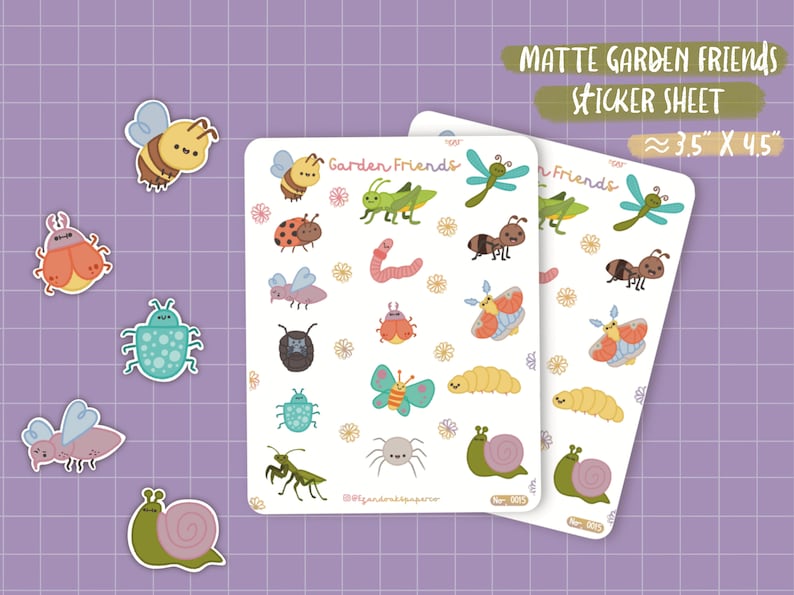 Garden Bugs Sticker Sheet | Matte Stickers for Crafting | Stickers for ...