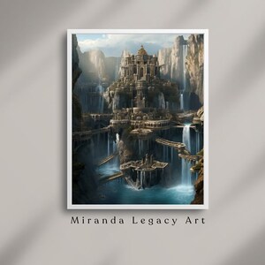 A Dwarven Citadel Architectural Painting With Waterfalls Coming Out of ...