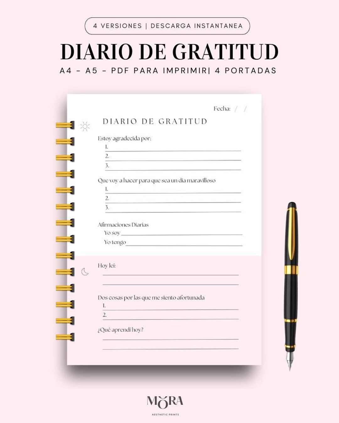Gratitude Journal in Spanish DIARY FORMAT | PDF 4 Versions | 4 Covers ...