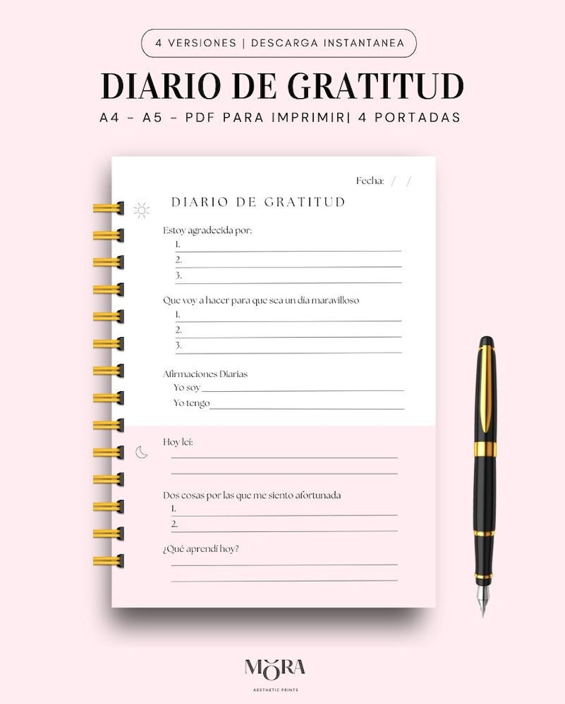 Gratitude Journal in Spanish DIARY FORMAT | PDF 4 Versions | 4 Covers ...
