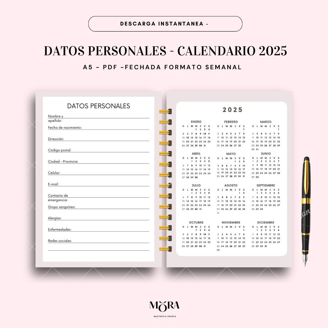 PDF | 2025 Agenda Semanal fechada para Mujer 2025 en pdf en tono Rosa ...