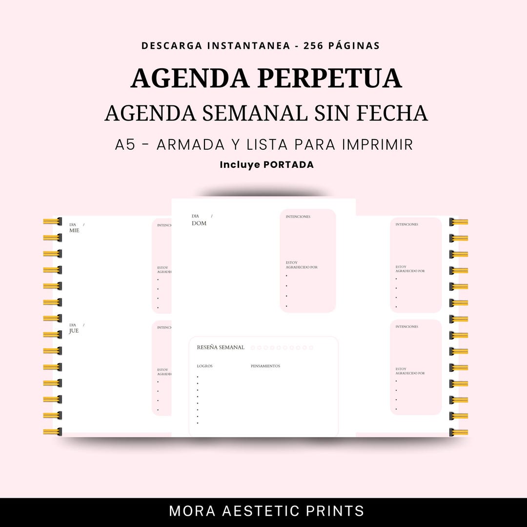 Printable Pink Weekly Perpetual Planner – 256 Pages | Undated, Two Days ...