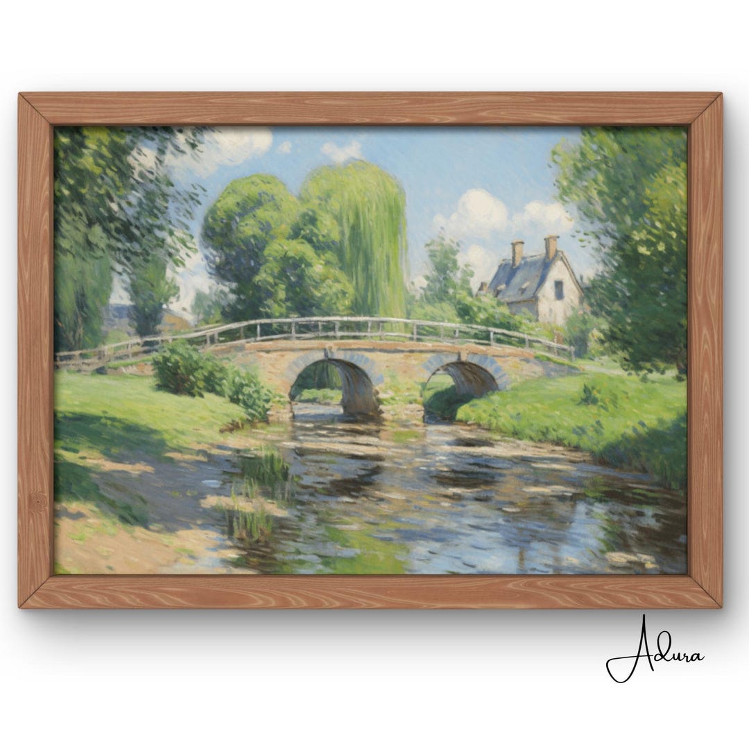 Monet Style Painting of a Grassy Stone Bridge Frameless Wall Canvas - Etsy