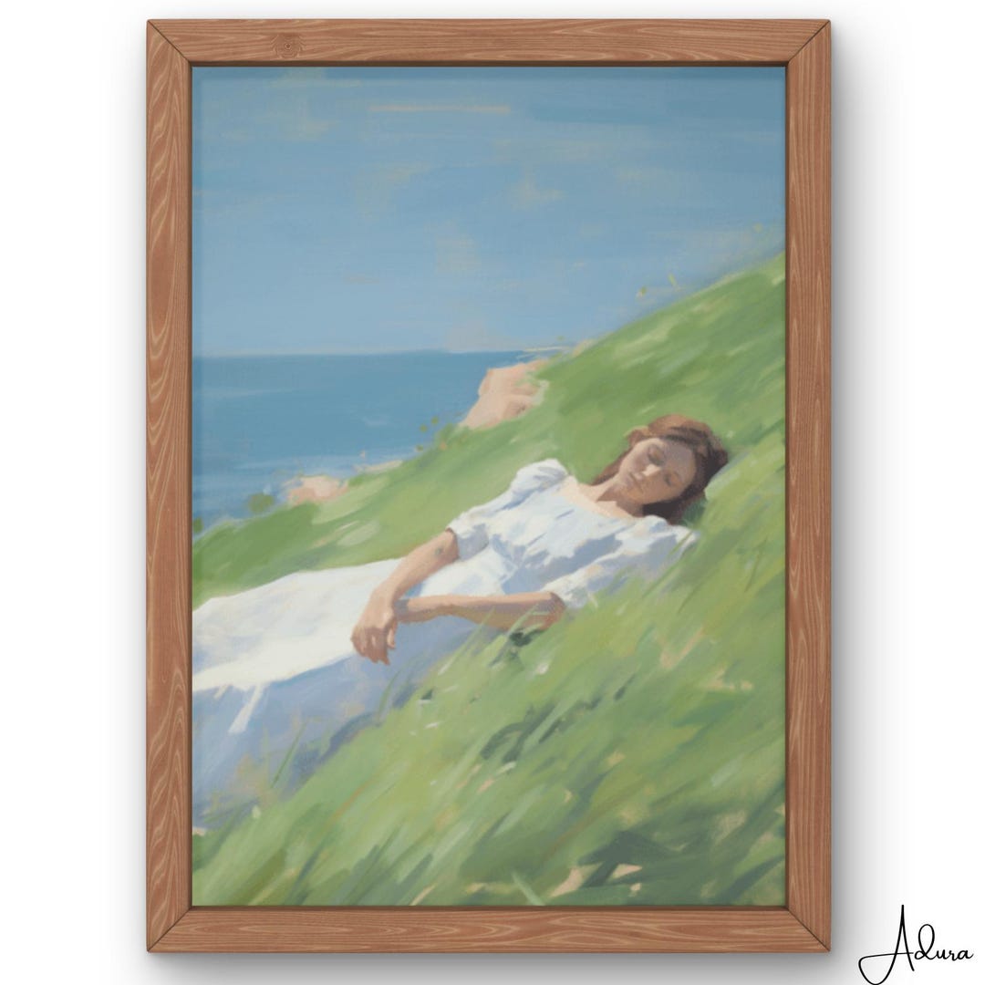 Monet Style Painting of a Girl Sleeping in the Grass Frameless Wall ...