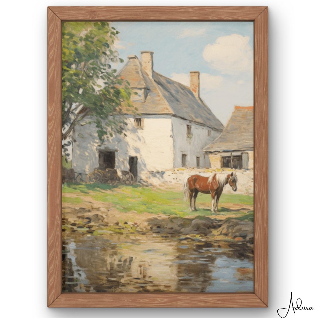 Monet Style Painting of a Horse Stable Frameless Wall Canvas - Etsy