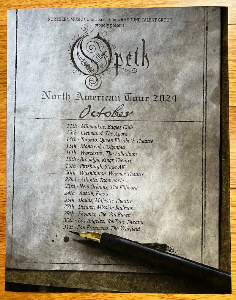 Opeth 2024 Tour Poster North America - Etsy