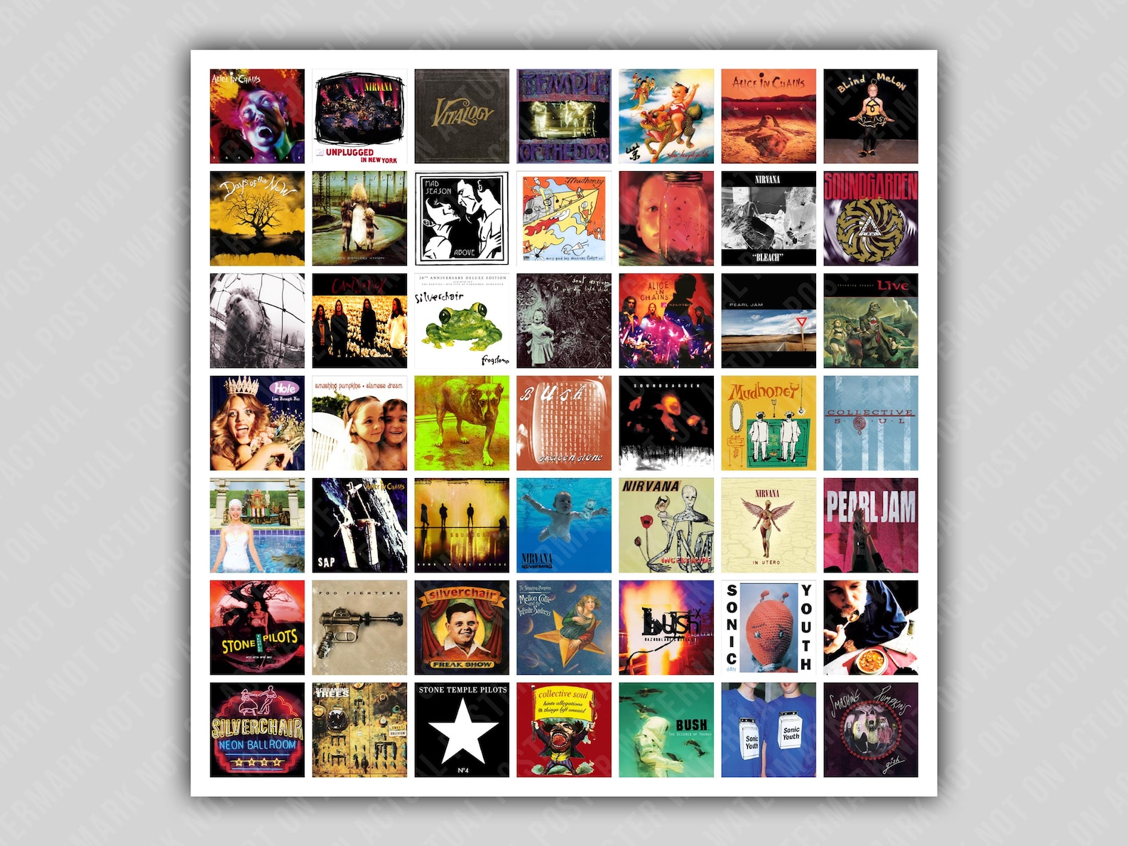 1990s Grunge & Rock Best Albums Collage Poster - Beautiful High Quality ...