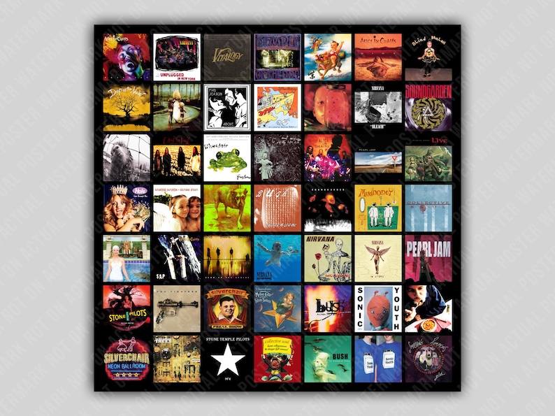 1990s Grunge & Rock Best Albums Collage Poster - Beautiful High Quality ...