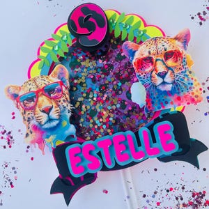 Cheetah Cake Topper, Neon Cheetah Cake Topper, Cheetah Neon Colors ...