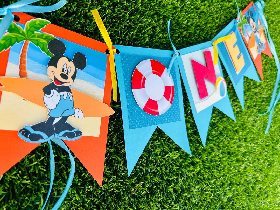 Surfer Mickey Banner, Surfer Mickey One Banner, Mickey Beach Banner ...