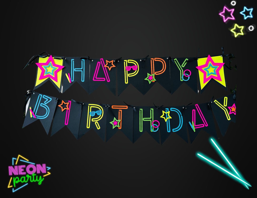 Neon Birthday Banner, Glow Party, Glow in the Dark Banner, Personalized ...