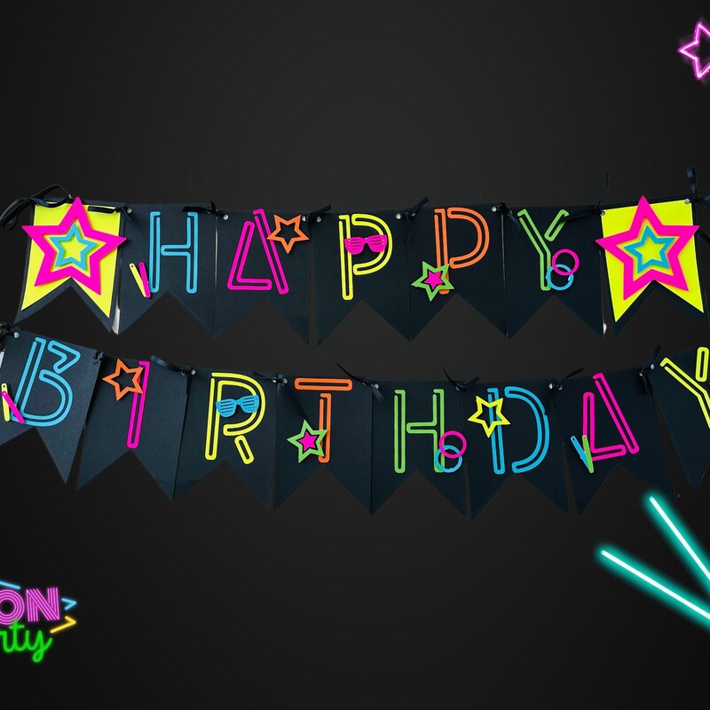 Neon Birthday Banner - Etsy