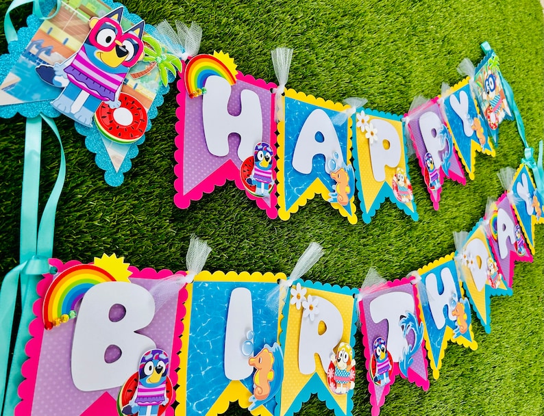 Bluey Birthday Banner, Bluey Banner, Bluey Summer Birthday Banner ...