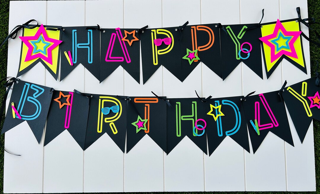 Neon Birthday Banner, Glow Party, Glow in the Dark Banner, Personalized ...