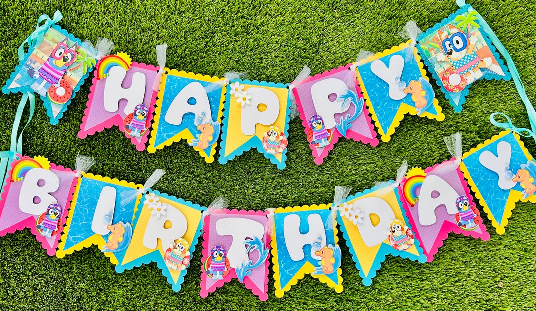 Bluey Birthday Banner, Bluey Banner, Bluey Summer Birthday Banner ...