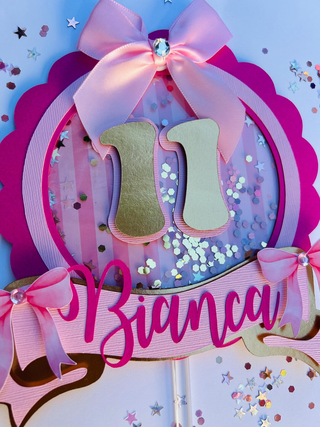 Pink Bow Cake Topper, Pink Bow Cake Shaker, Pink Bow Topper, Bow Cake ...