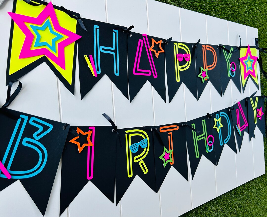 Neon Birthday Banner, Glow Party, Glow in the Dark Banner, Personalized ...