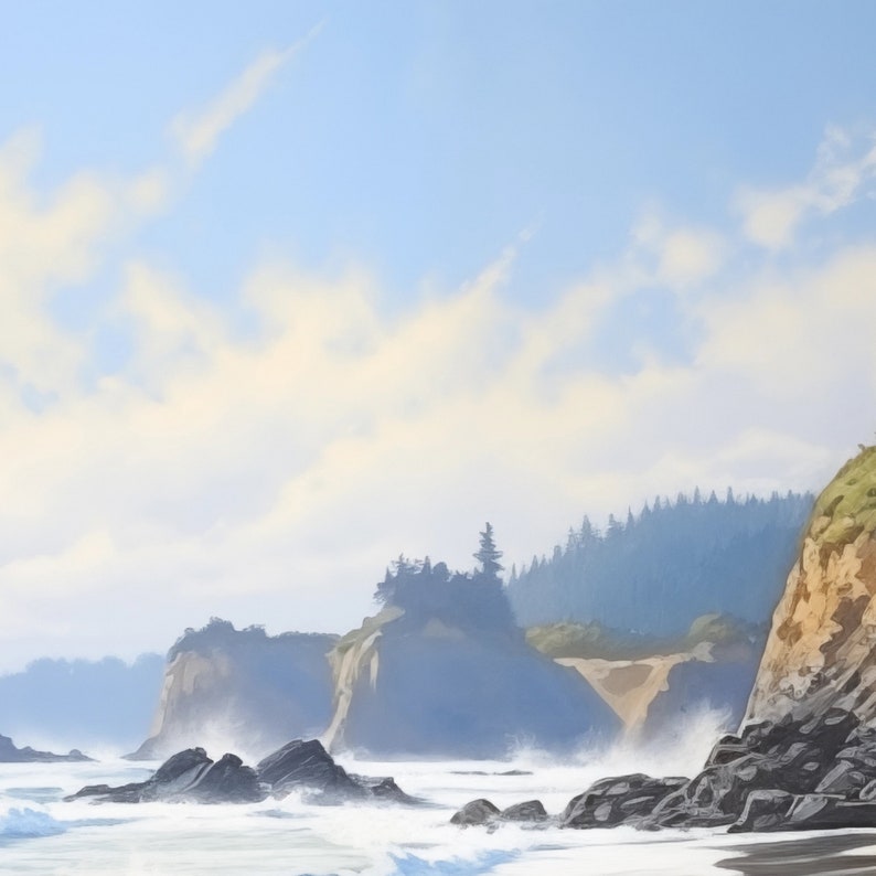 PNW Coastal Scene PRINTABLE Painting Home Decor Digital Downloadable - Etsy