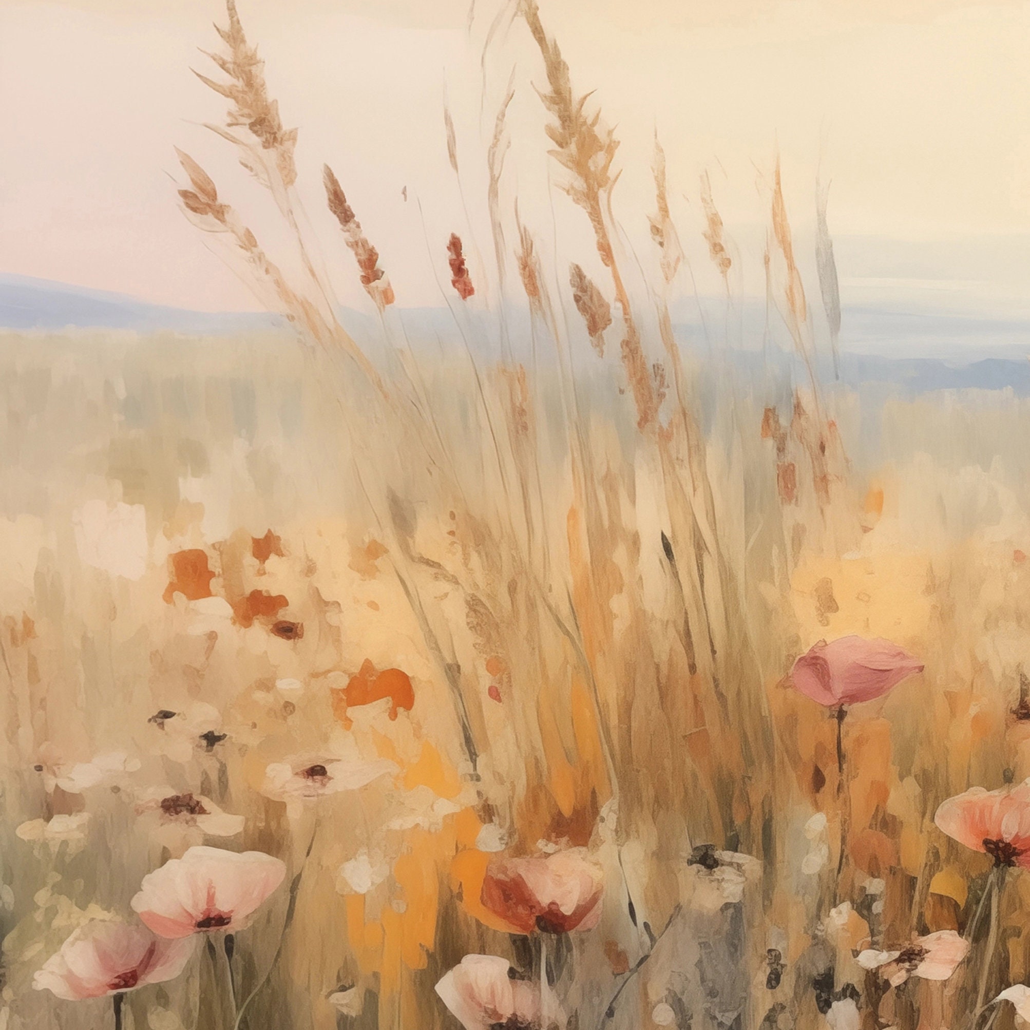 Wildflower Spring Landscape PRINTABLE Painting Home Decor Digital ...