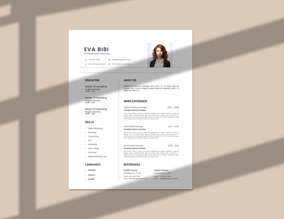 Professional Resume Template With Photo, Cv Template Resume Google Docs ...