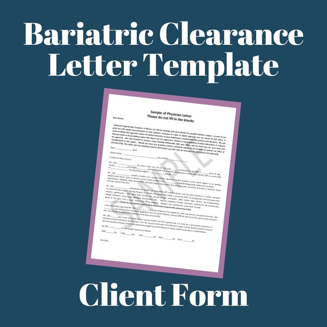 Client Form: Bariatric Psychological Clearance Letter Template - Etsy