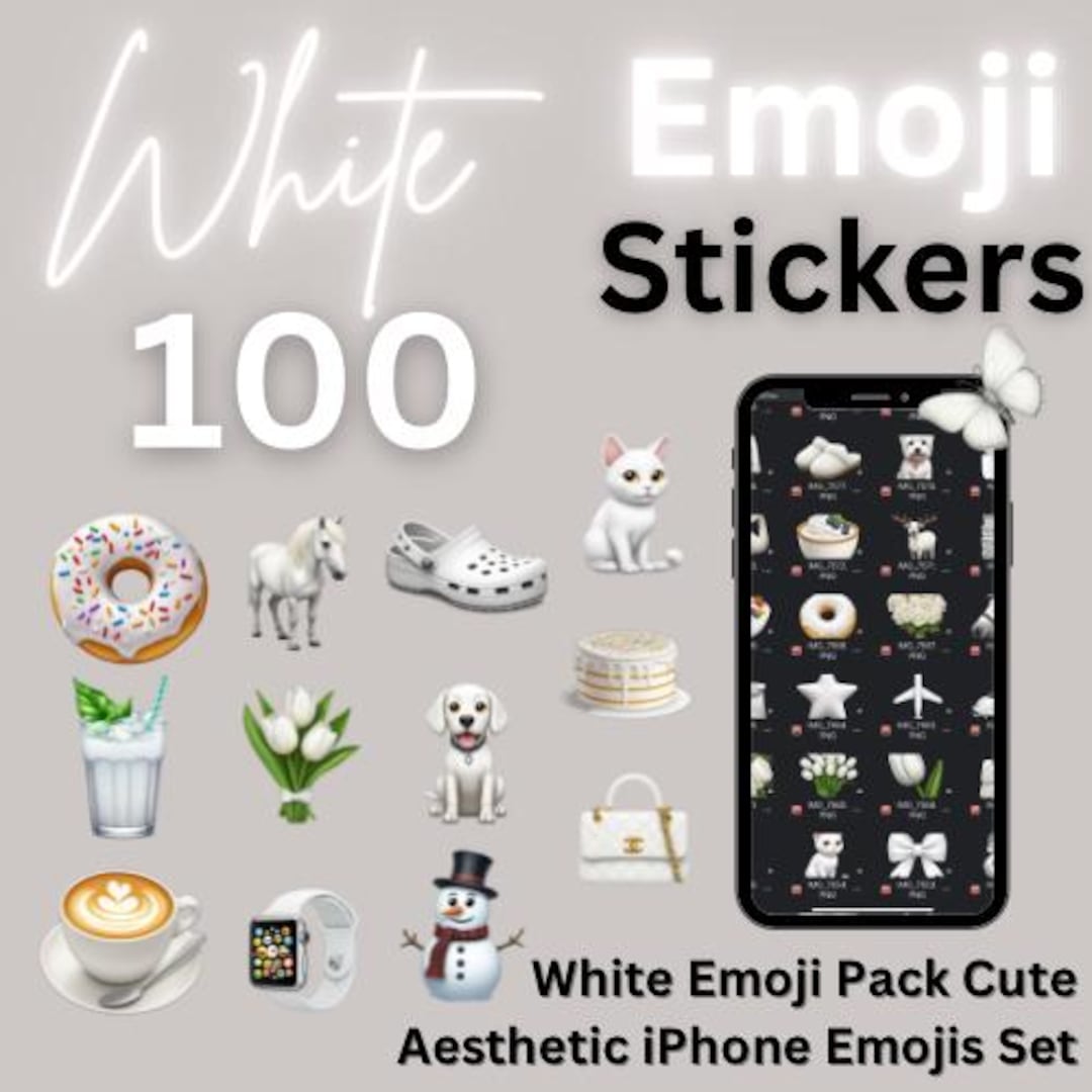 100 White Emoji Stickers for Ios 18 | Clean Girl Aesthetic Minimal ...
